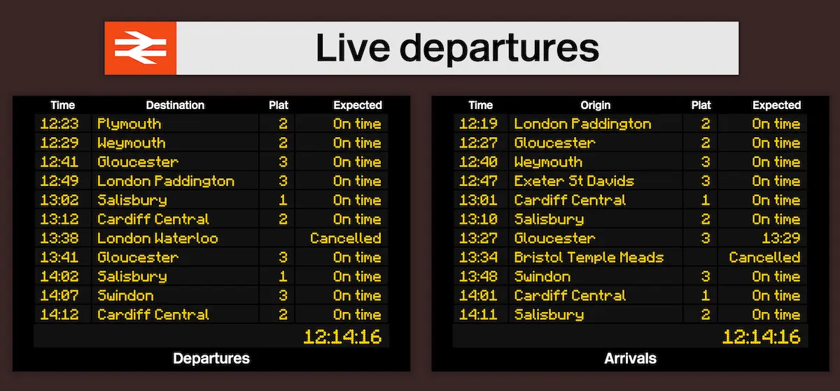 Station Arrival and Departure Boards